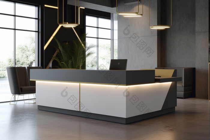办公室接待前台接待台室内设计图片-包图网