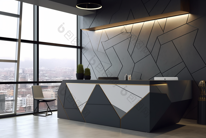 办公室接待前台接待台极简主义图片-包图网
