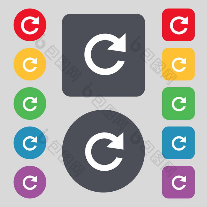 更新标志图标完整的旋转箭头象征集色彩鲜艳-包图企业站
