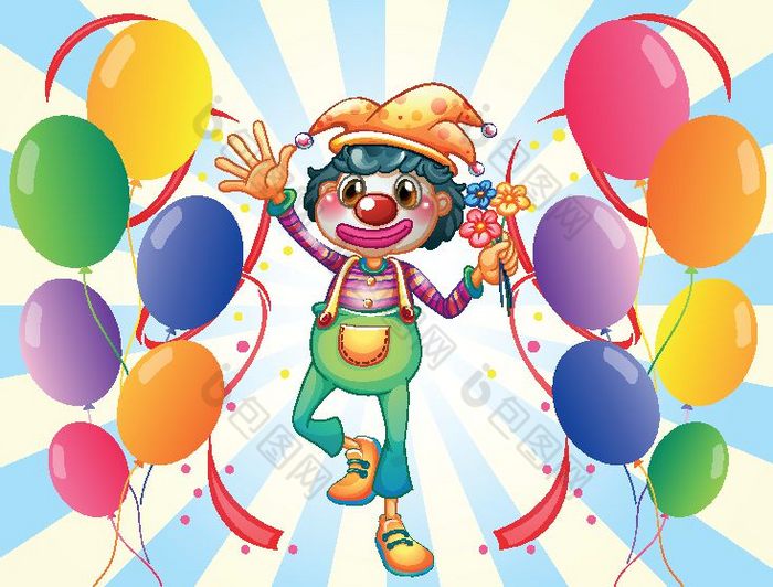 小丑中间气球花png下载-包图网