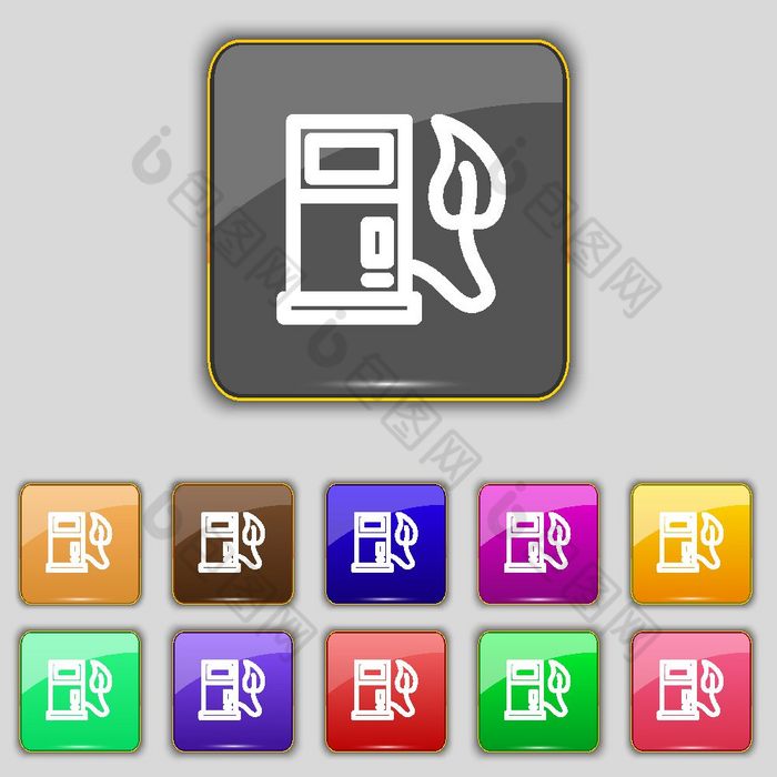 气体站叶子图标标志集彩色的按钮网站向量png下载-包图网