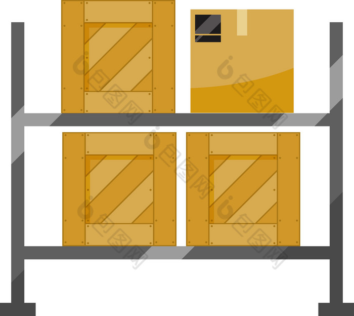 存储货架上纸板木盒子仓库图标png下载-包图网