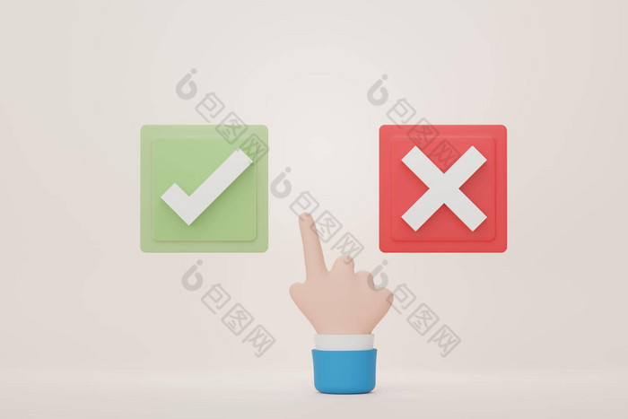 渲染卡通手选择按钮选择正确的不正确的柔和图片-包图网企业站
