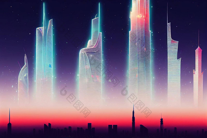 沙特阿拉伯利雅得夜景动漫天际线图片-包图网企业站