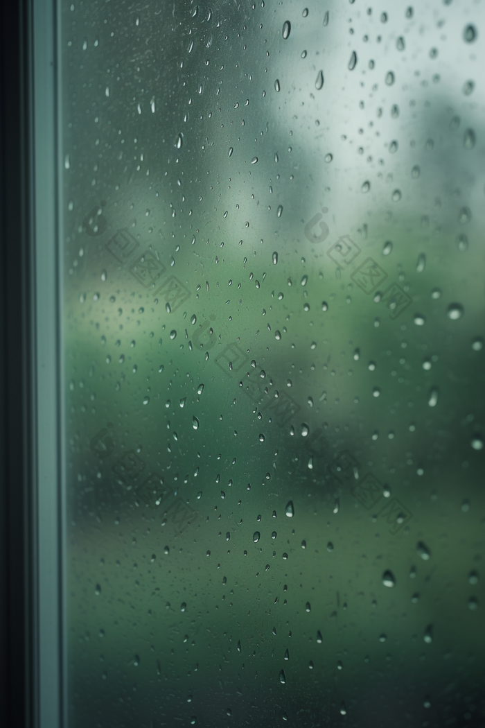 绿色调雨天窗户高清雨季室内图片-包图网