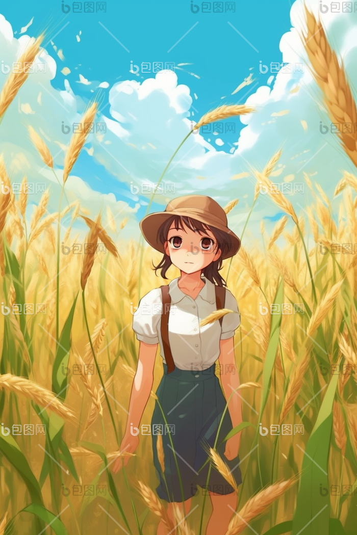 金色麦田女孩风的宫崎骏插画图片-包图网
