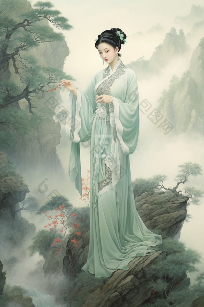 古风美女古代绘画工笔插画图片-包图网