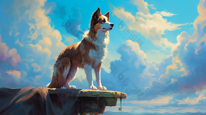 云端小狗治愈狗狗蓝天插画图片-包图网