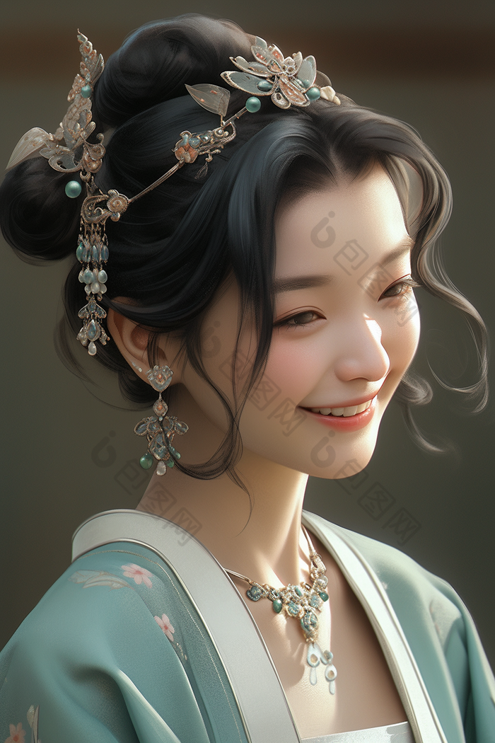 中国古代宫廷女子国风宝石发夹手镯高清图片下载-包图网