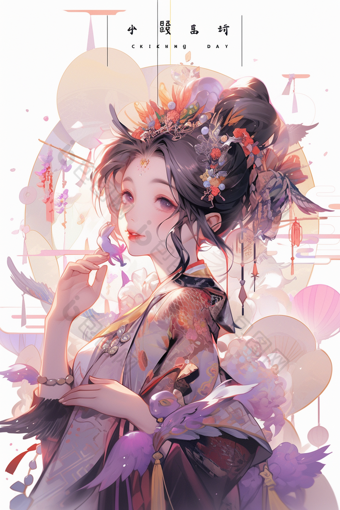 古风祥云女孩png下载-包图网