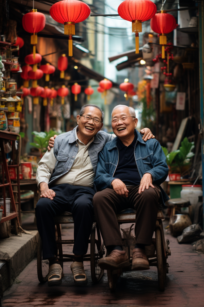 坐在街头椅子上的大爷肖像照男性图片-包图网