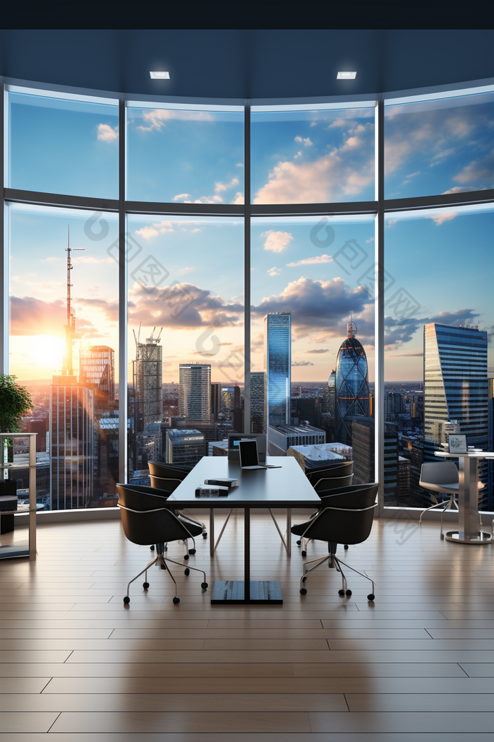 现代豪华办公室大落地窗城市景观图片-包图网