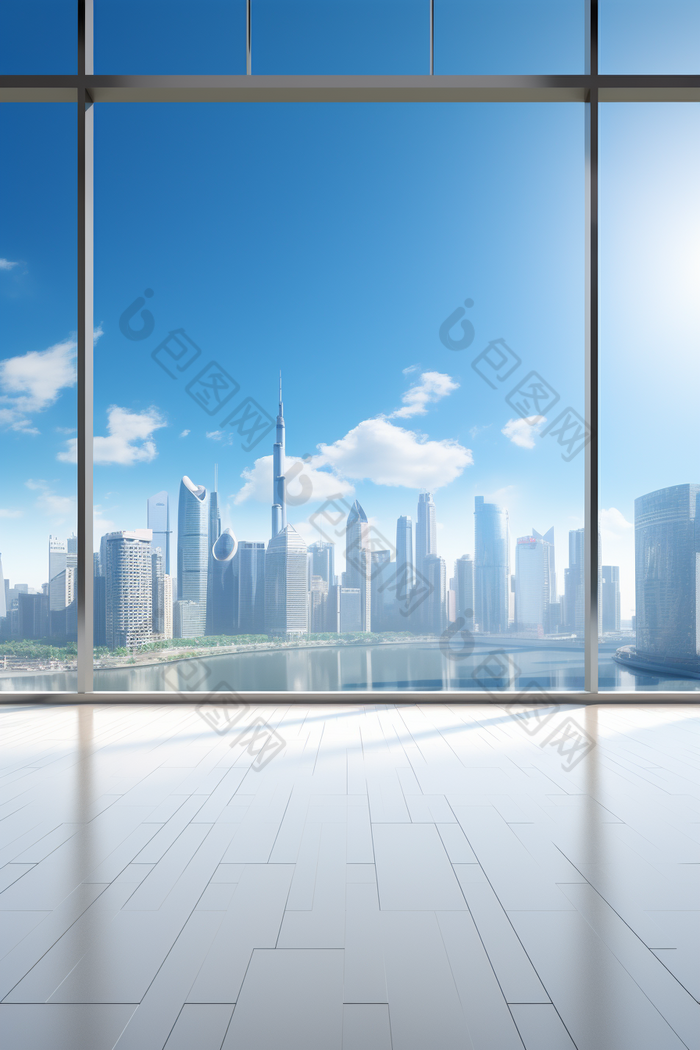 现代豪华办公室大落地窗城市景观窗户工作图片-包图网