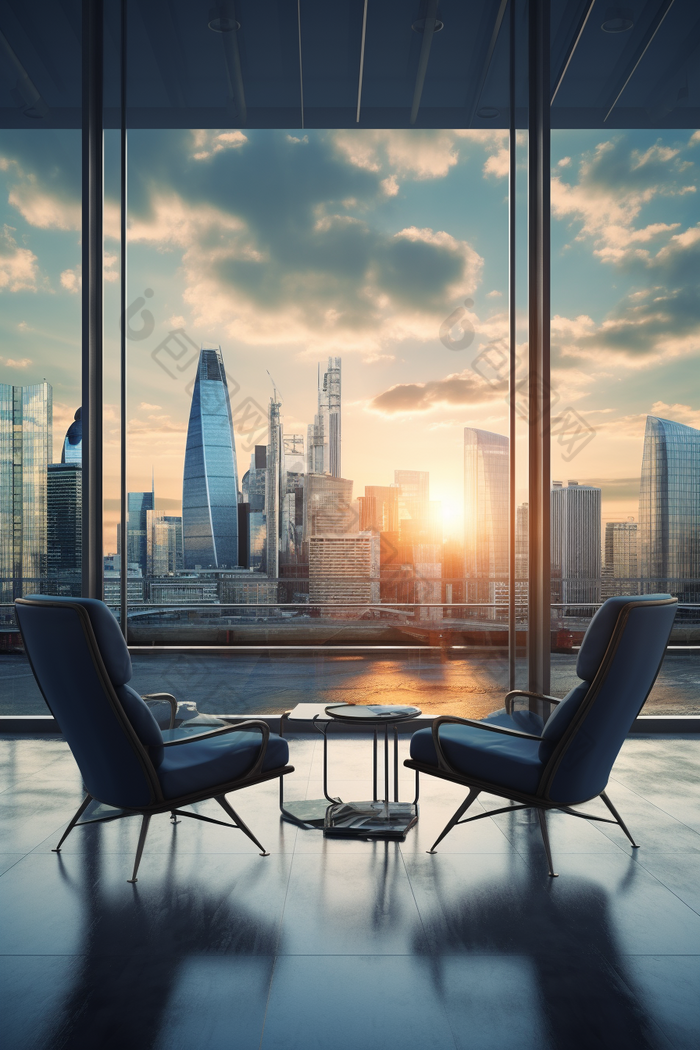 现代豪华办公室大落地窗城市景观高层建筑图片-包图网企业站