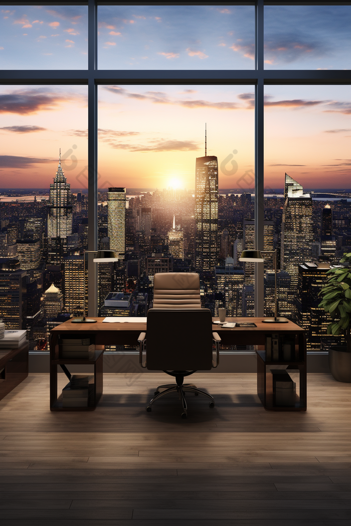 现代豪华办公室大落地窗城市景观图片-包图网