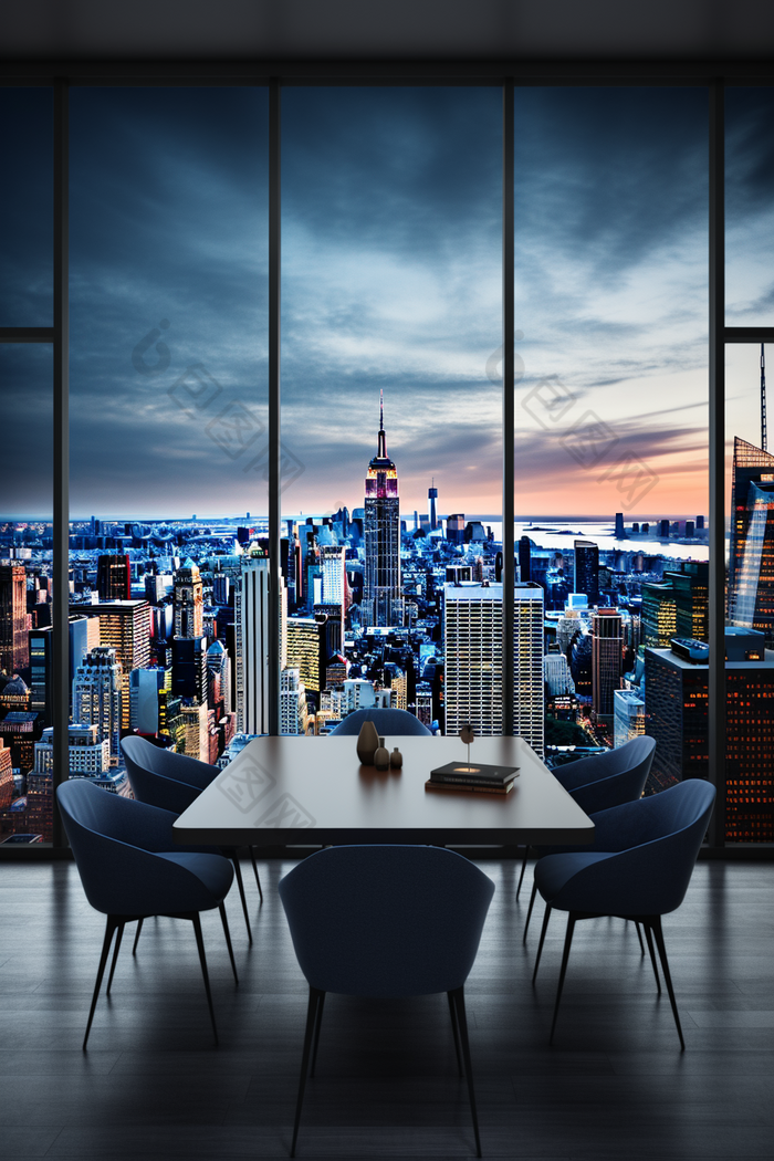 现代豪华办公室大落地窗城市景观窗户办公环图片-包图网
