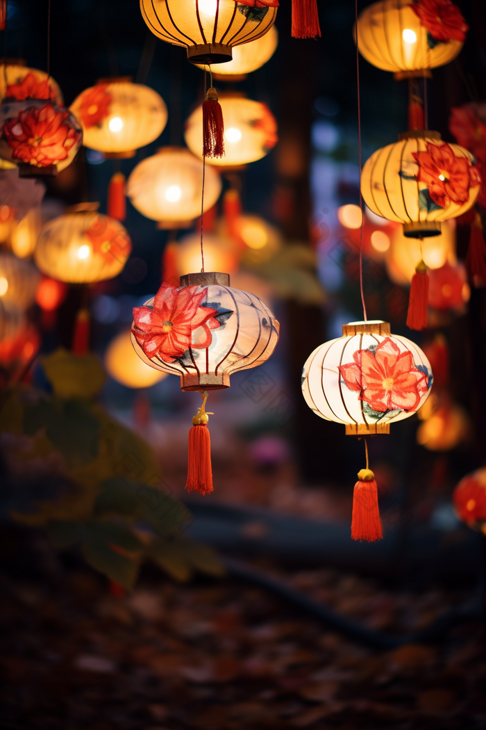 中秋节中式灯笼夜晚快乐高清图片下载-包图网