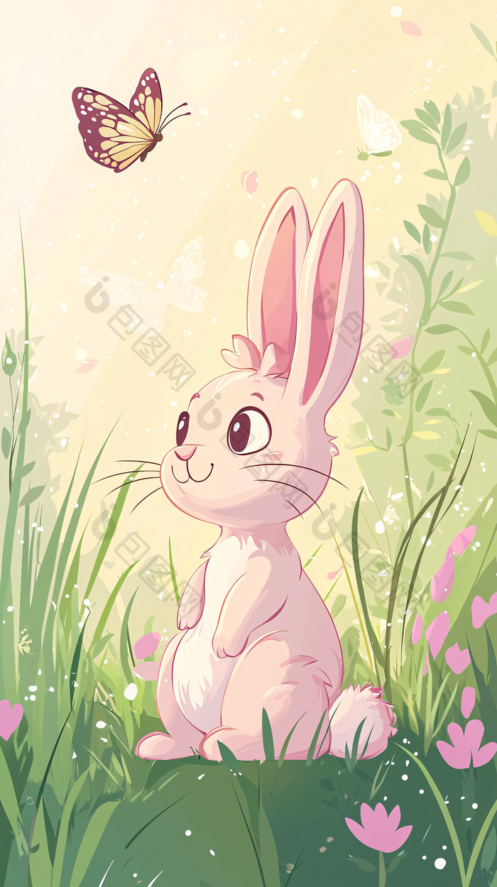 粉色兔子春天手绘兔子图片-包图网企业站