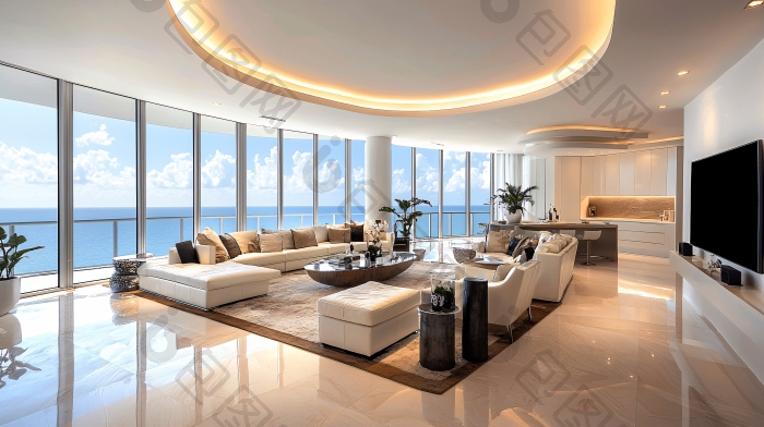 海景豪宅客厅明亮图片-包图网企业站