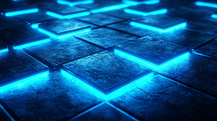 蓝色霓虹灯方块地面图片-包图网企业站