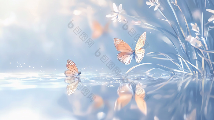 梦幻蝴蝶轻触水面图片-包图网企业站