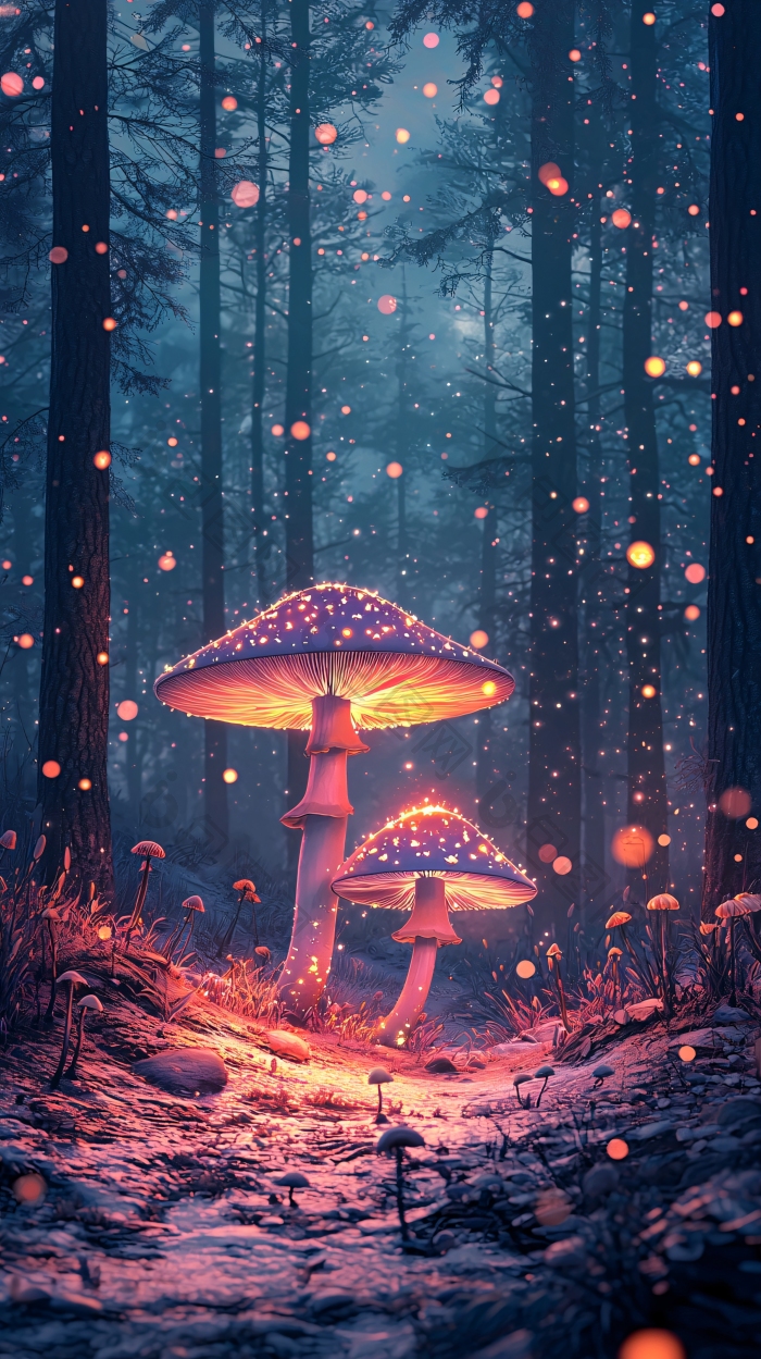 梦幻森林发光蘑菇意境素材图片-包图网企业站