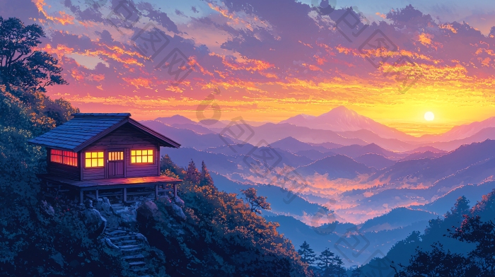 山顶小屋日落美景图片图片-包图网企业站