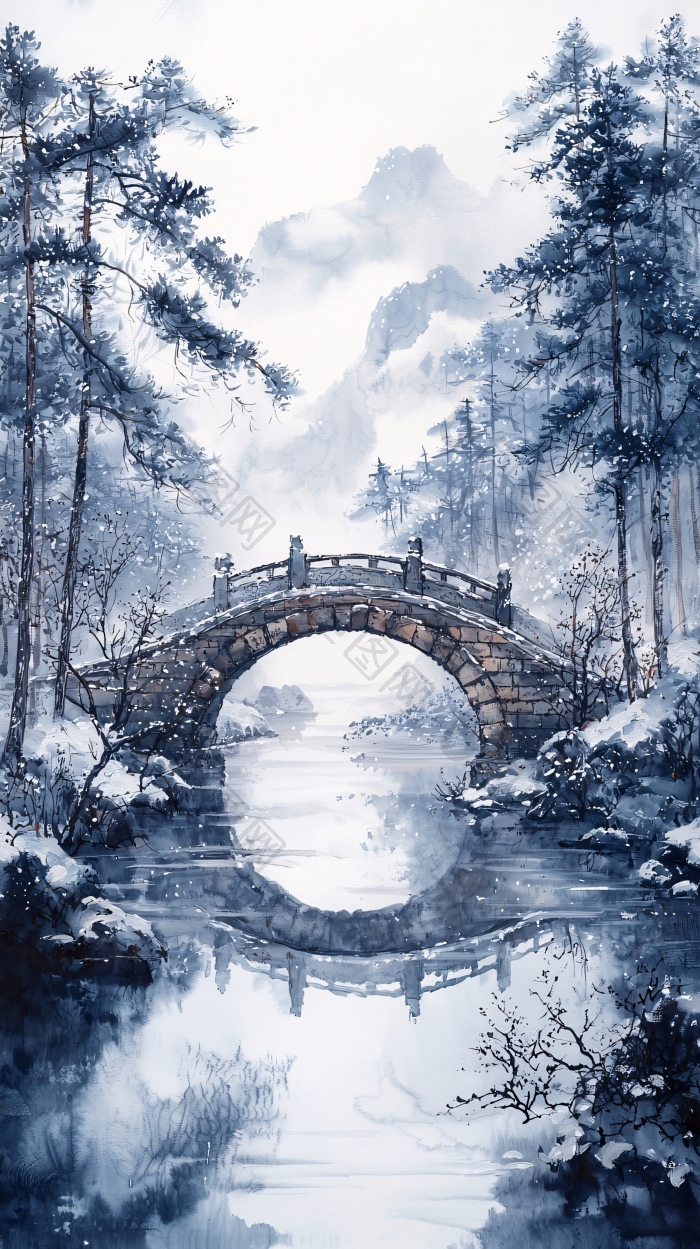水墨冬景意境唯美图片-包图网企业站