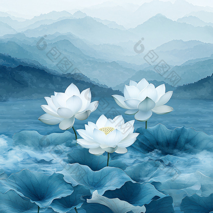 水墨荷花花卉无框画图片-包图网企业站