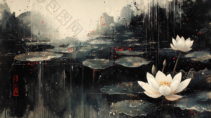 水墨画荷花清新素材图片-包图网企业站