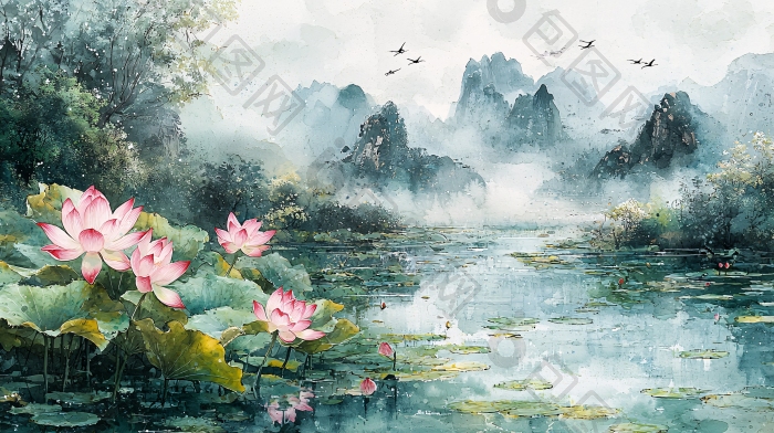 水墨山水画装饰画图片-包图网企业站
