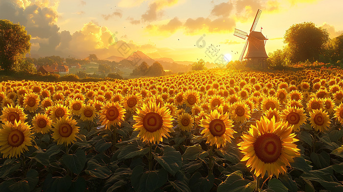夕阳下的向日葵田图片图片-包图网企业站