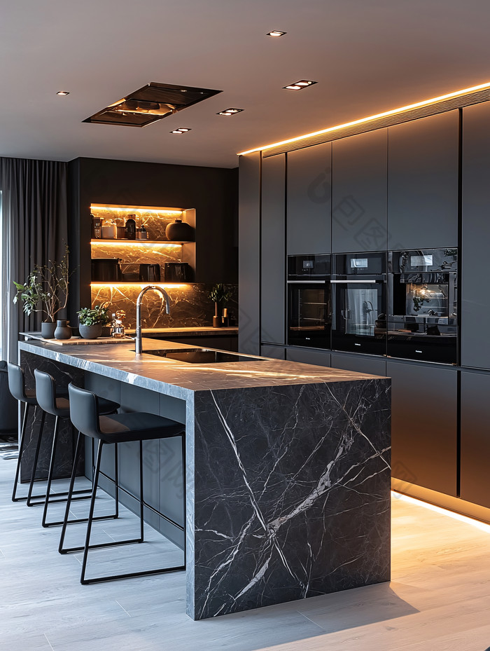 现代化黑色系厨房素材图片-包图网企业站