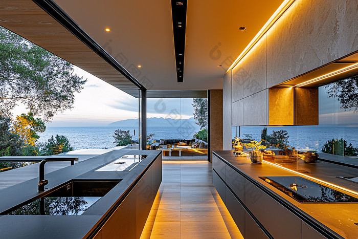 现代简约海景厨房素材图片-包图网企业站