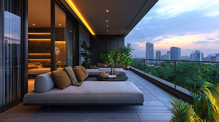 现代简约阳台夜景素材图片-包图网企业站