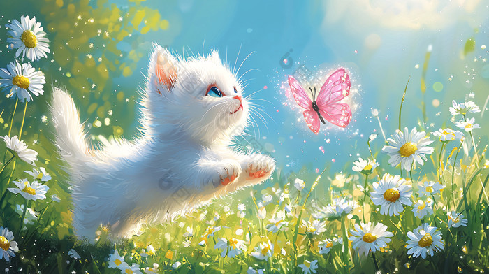 小猫追逐蝴蝶梦幻图片-包图网企业站