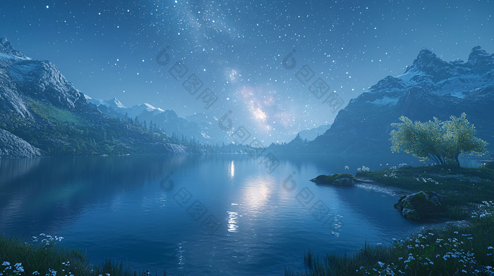 星空下宁静湖泊月光图片-包图网企业站