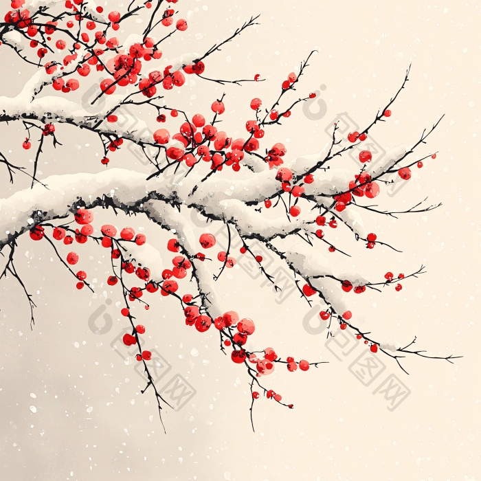 雪中红果枝条意境图片-包图网企业站