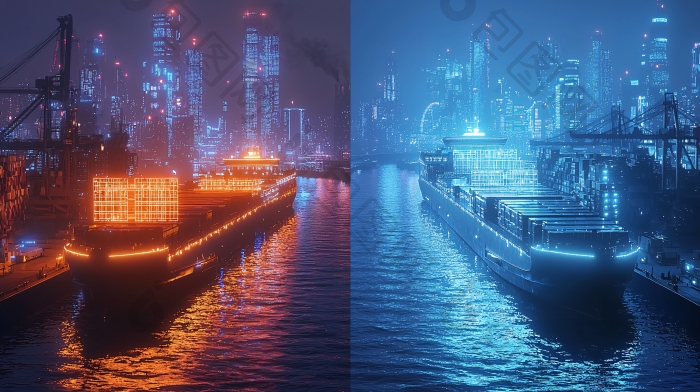 夜景港口城市船舶图片-包图网企业站