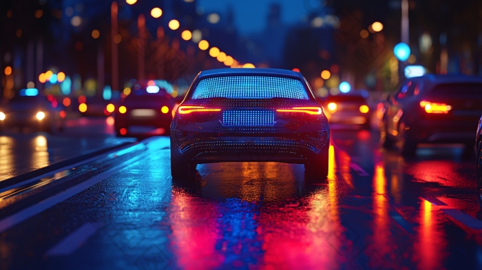 夜晚雨中车流沥青路面图片-包图网企业站