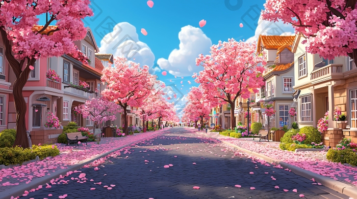 樱花盛开的街道阳光图片-包图网企业站