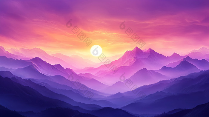紫色山脉日出电脑壁纸图片-包图网企业站