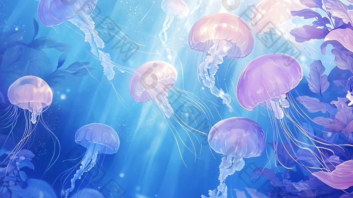 梦幻海底水母群游场景图片-包图网企业站