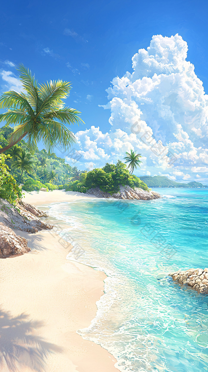 热带海滩风景画度假白云图片-包图网企业站