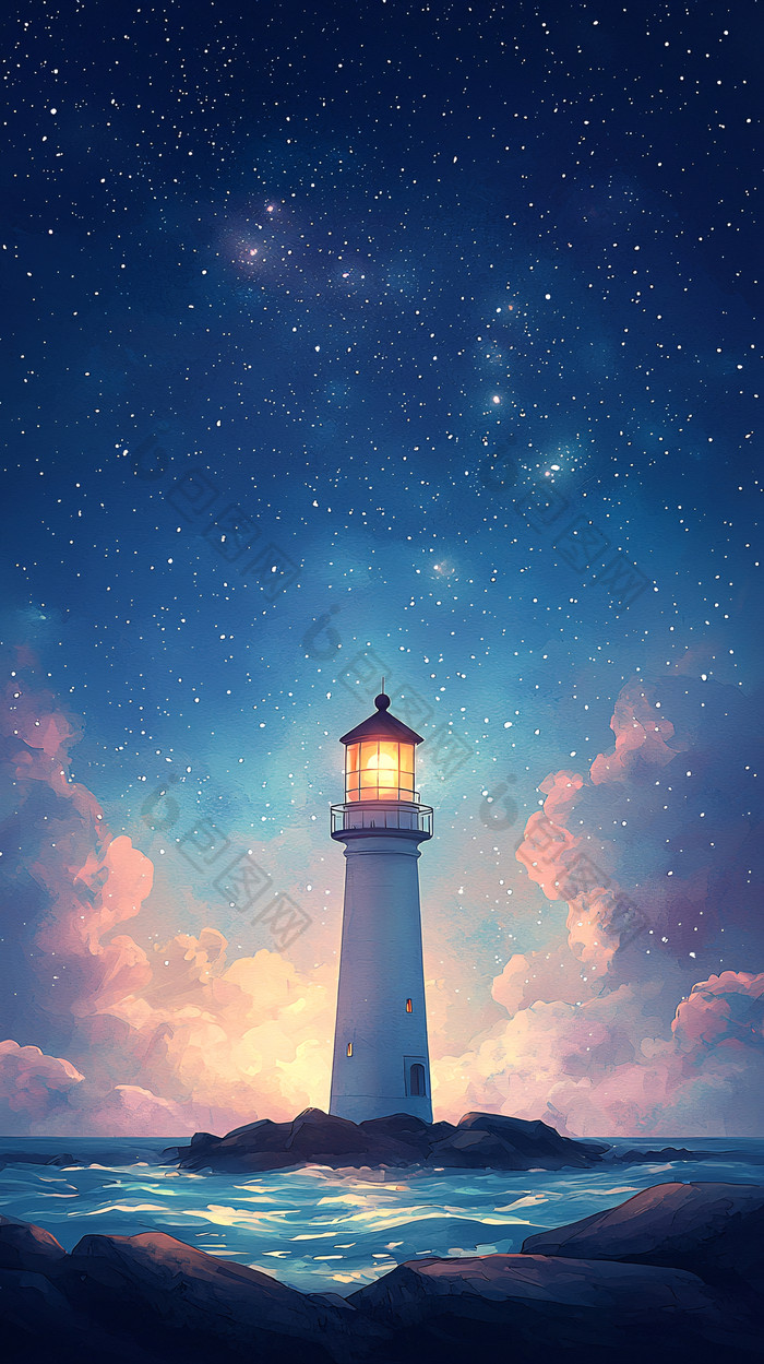 夜空下的灯塔宁静夜晚图片-包图网企业站