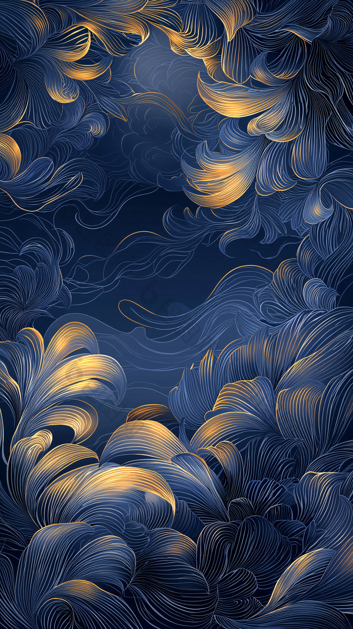 深蓝金色抽象线条艺术背景图片-包图网企业站