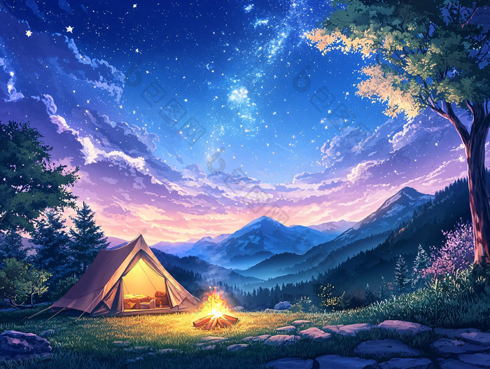 夜晚露营帐篷篝火山景山脉图片-包图网企业站