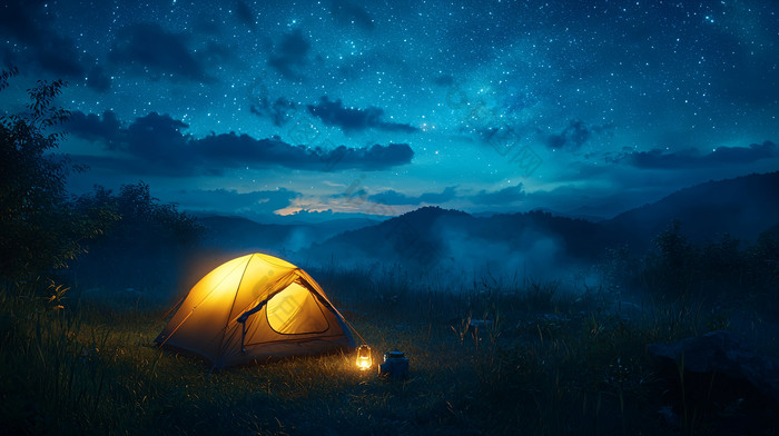 夜晚露营帐篷下的星空户外活动图片-包图网企业站