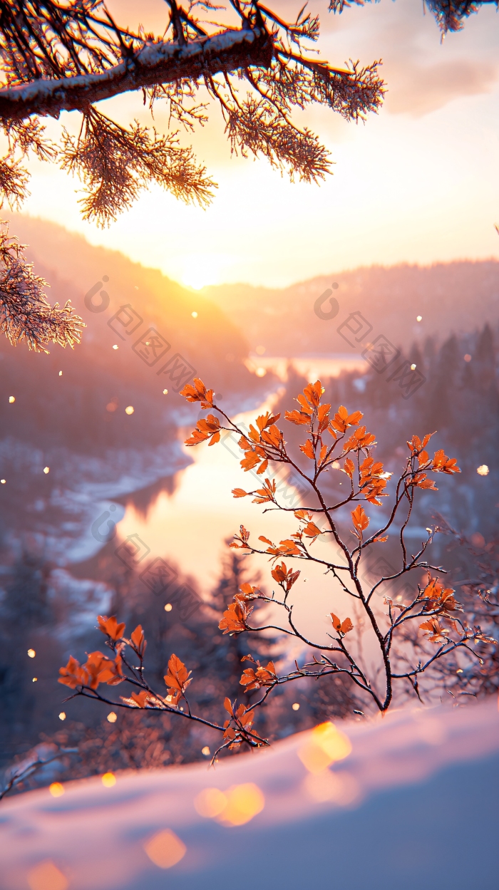 冬日湖畔夕阳美景光线图片-包图网企业站