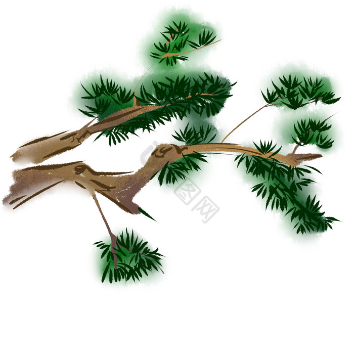 水墨画水墨松枝松树插画png下载-包图网